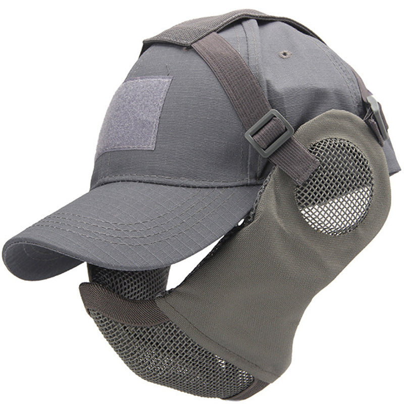 Airsoft Half Face Mask and Hat Set | Steel Mesh Mask with Ear ...